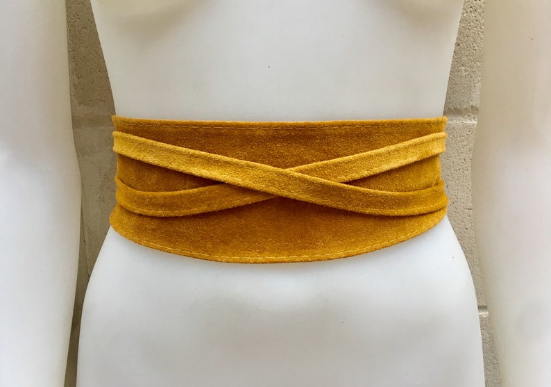 Mustard yellow obi belt in suede. Wrap belt in genuine | Etsy