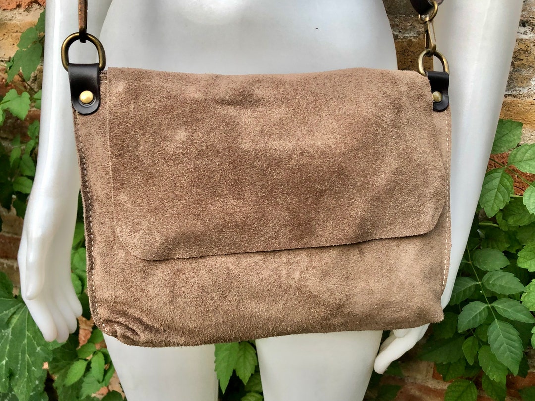 Messenger Bag in Genuine Suede Leather. Light Brown Cross Body Bag ...