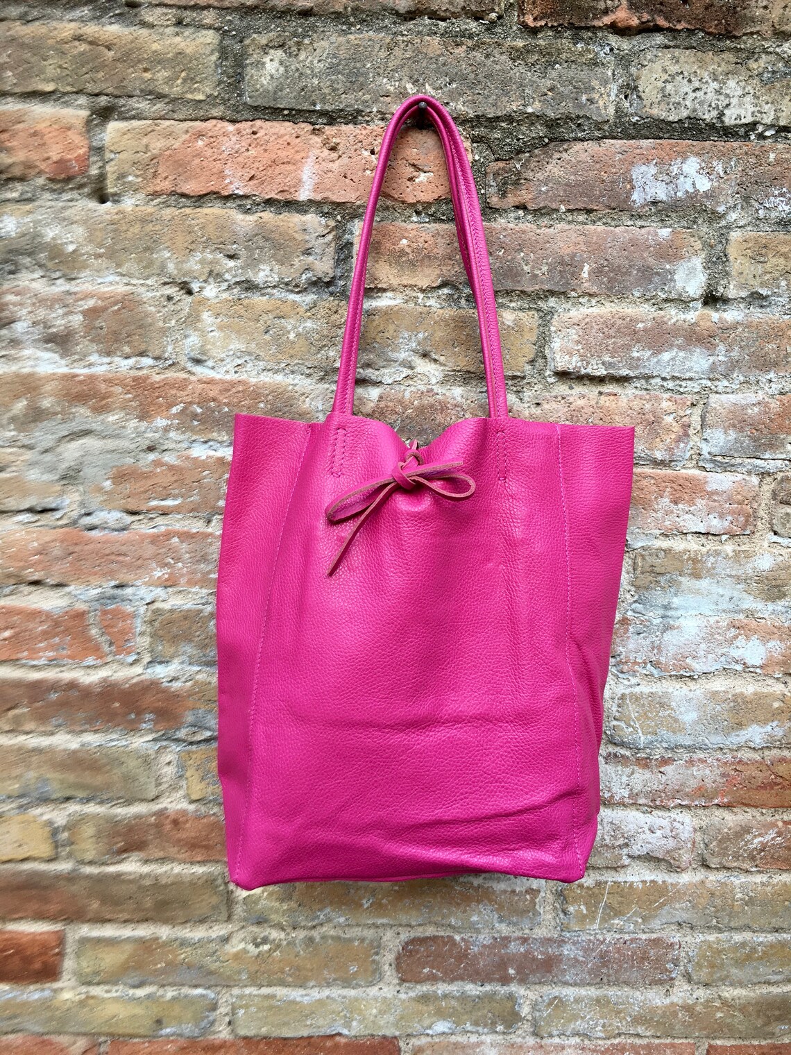 Tote Leather Bag in HOT PINK. Leather Shopper Bag in Soft Natural ...