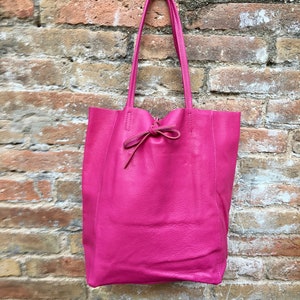 Tote Leather Bag in HOT PINK. Leather Shopper Bag in Soft Natural ...