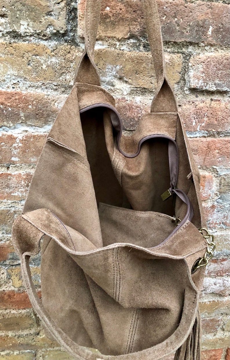 Light Brown Leather Shopper Bag in Genuine Suede. Slouchy Tan - Etsy