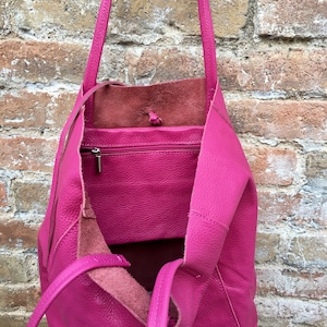 Tote Leather Bag in HOT PINK. Leather Shopper Bag in Soft Natural ...