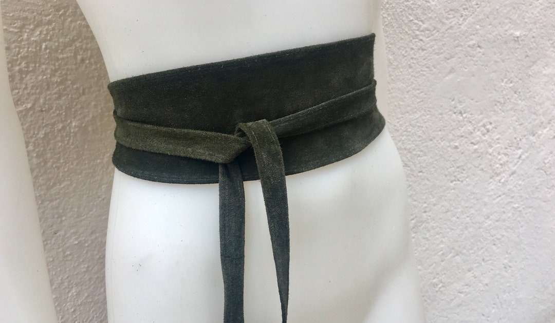 Dark GREEN Suede OBI Belt. Wrap Belt in Natural Soft Suede. Green Waist ...