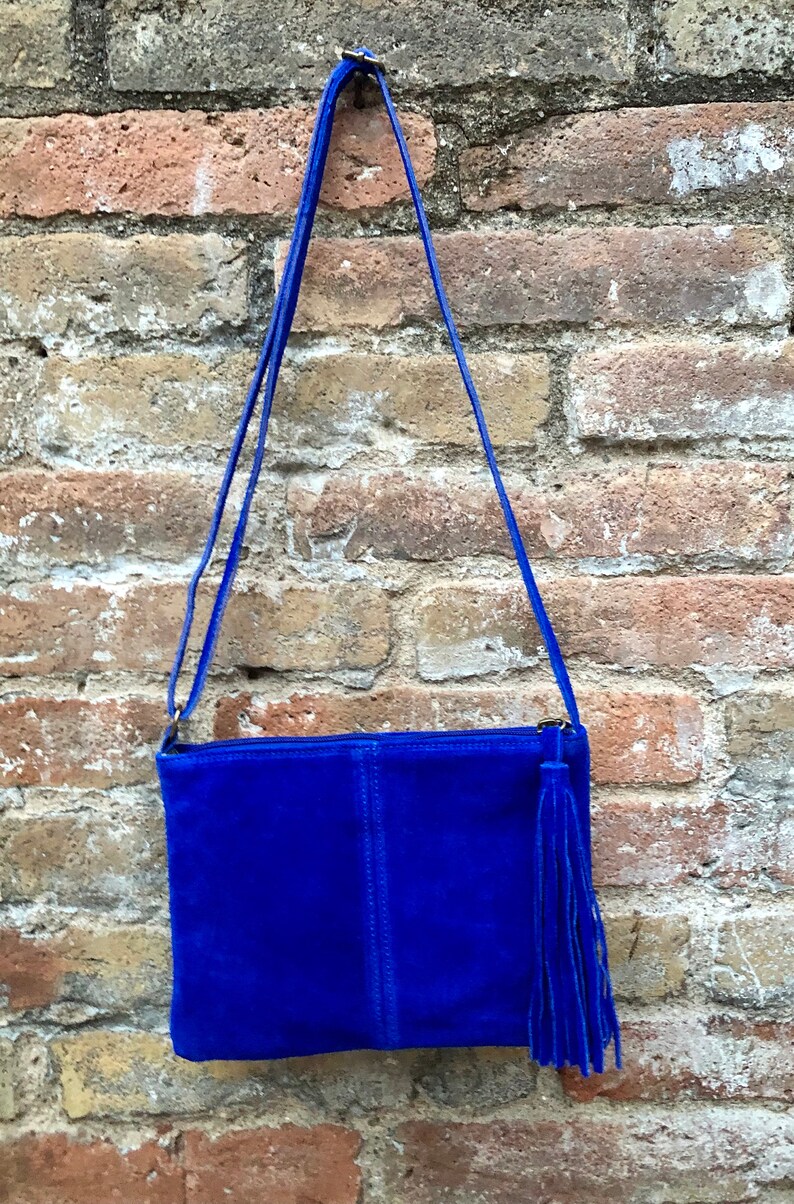 Small Suede Leather Bag in BLUE. Boho Crossbody or Shoulder | Etsy