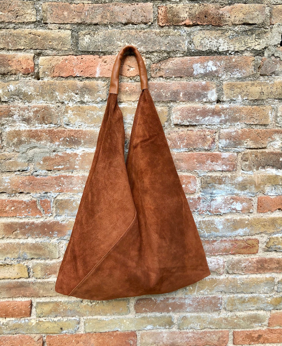 Rusty Brown Suede Slouch Leather Bag. Genuine Leather Large Shoulder ...