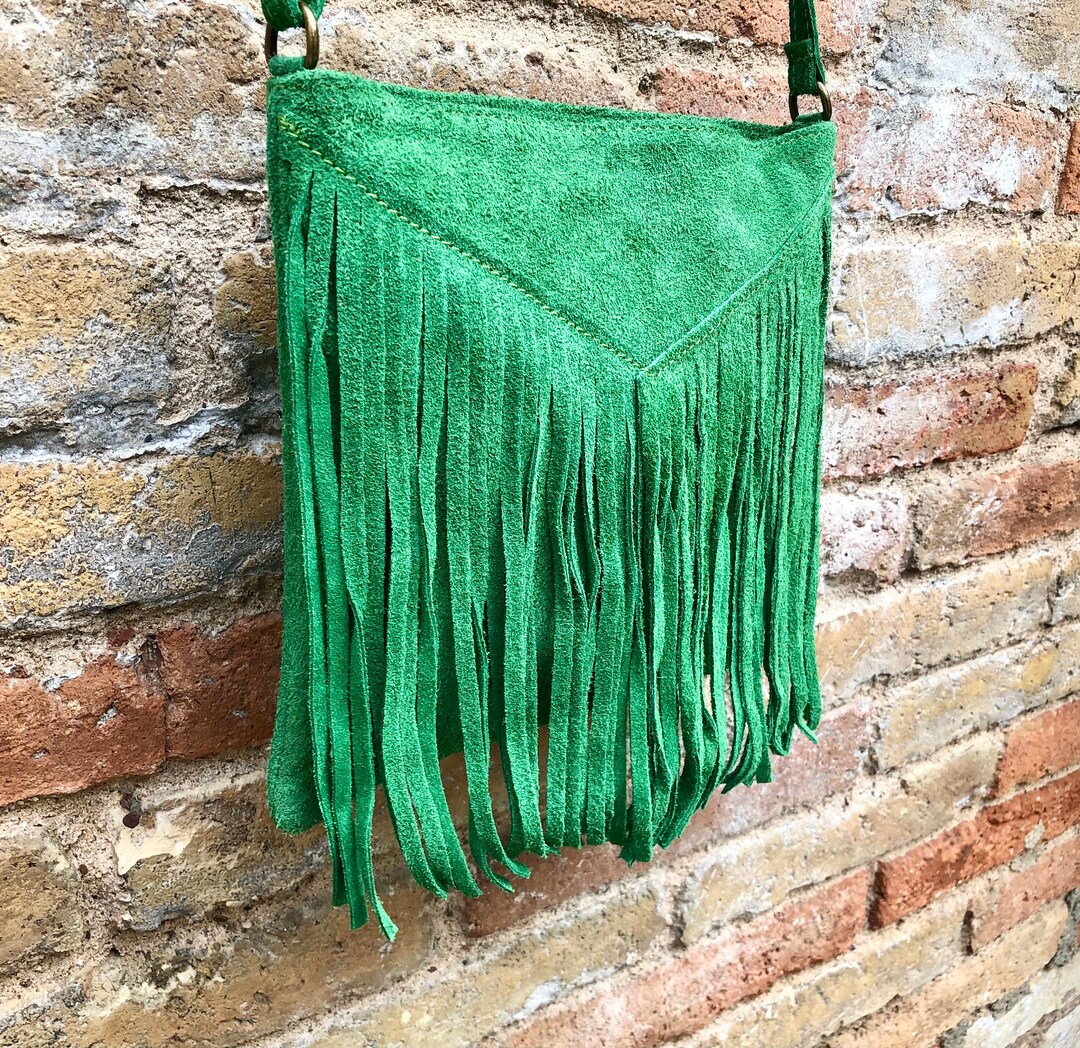 Cross Body Fringe Bag. BOHO Suede Leather Bag in GREEN With FRINGES ...