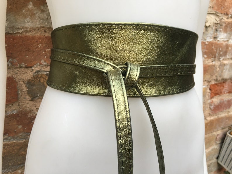 GREEN Leather OBI Belt. Wide Waist Belt in Soft Genuine Leather ...