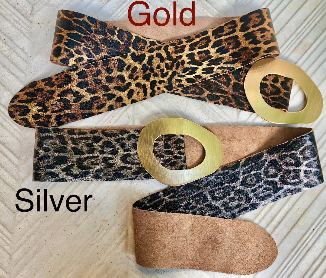 CHEETAH Print Metallic Leather Waist Belt.large Metal Buckle in Gold ...