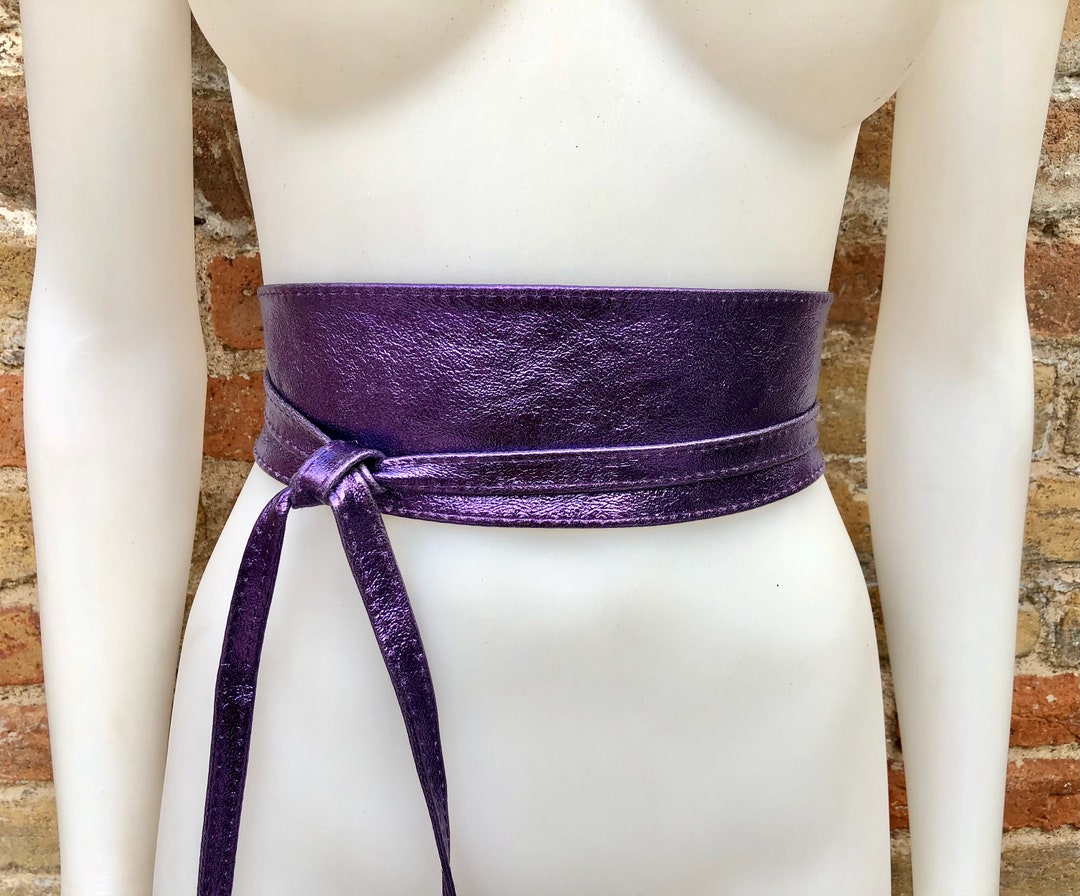 PURPLE Leather OBI Belt. Wide Waist Belt in Soft Genuine - Etsy