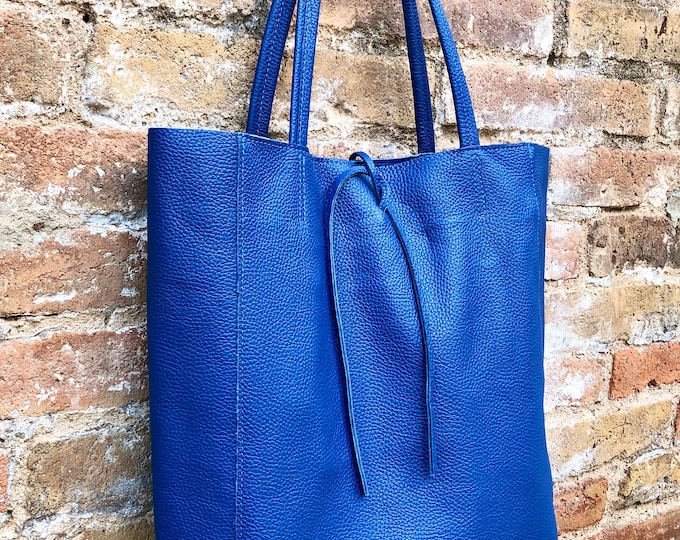 Dark Cobalt Blue Leather Bag. Genuine Leather Shopper. Large Royal BLUE ...