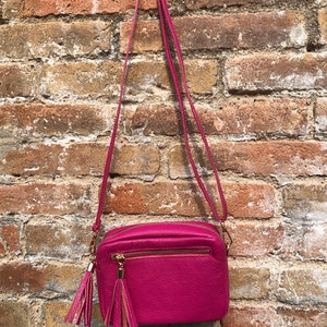 Small Hot Pink Leather Bag. GENUINE Leather Shoulder / Cross Body Bag ...