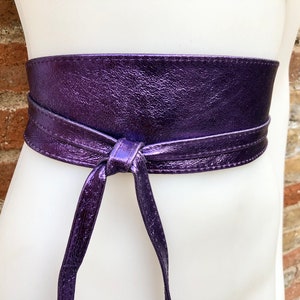 PURPLE Leather OBI Belt. Wide Waist Belt in Soft Genuine - Etsy
