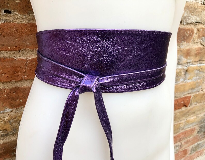 PURPLE Leather OBI Belt. Wide Waist Belt in Soft Genuine - Etsy