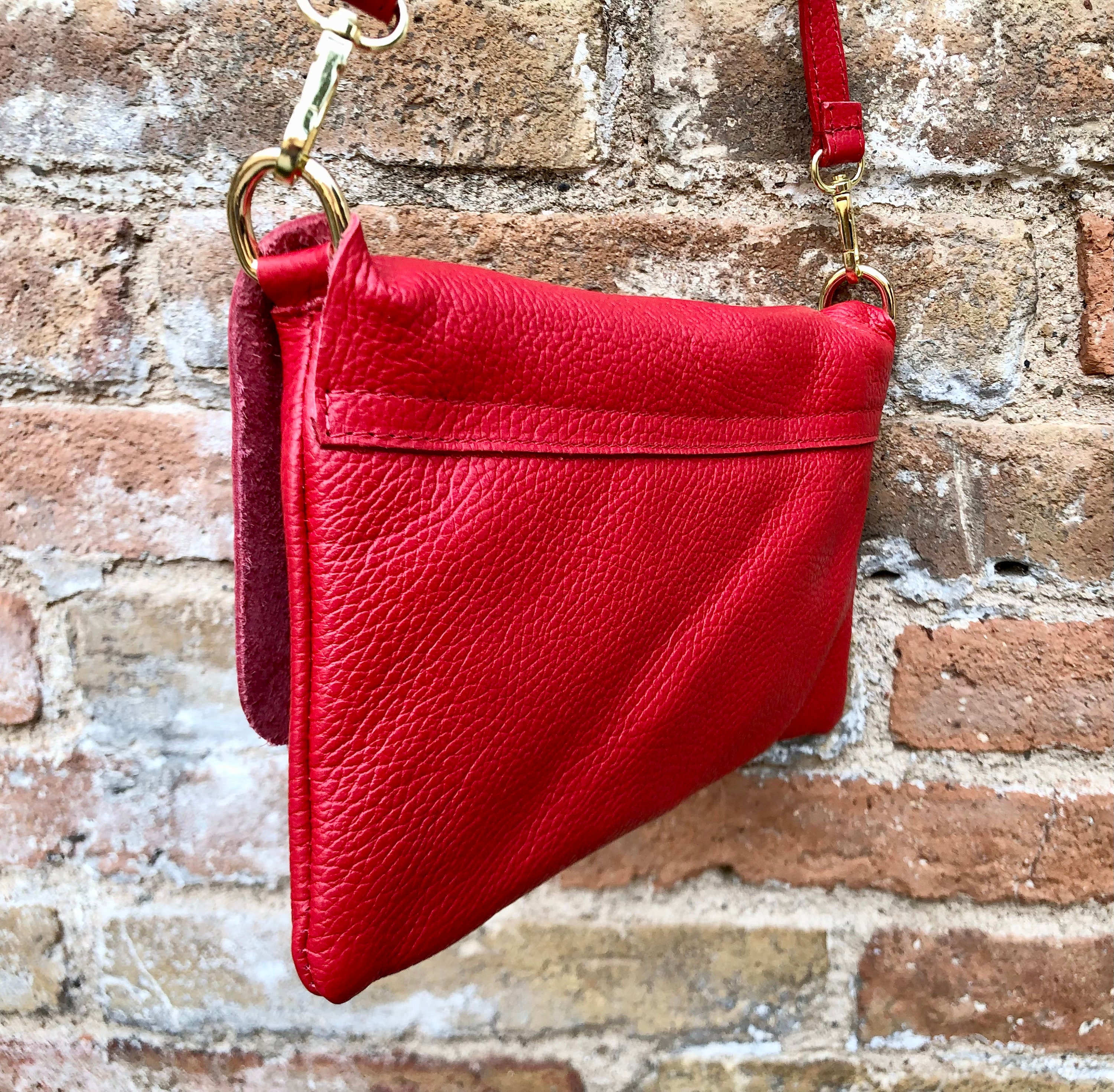 Small Leather Bag in RED. GENUINE Leather Bright Red Crossbody ...