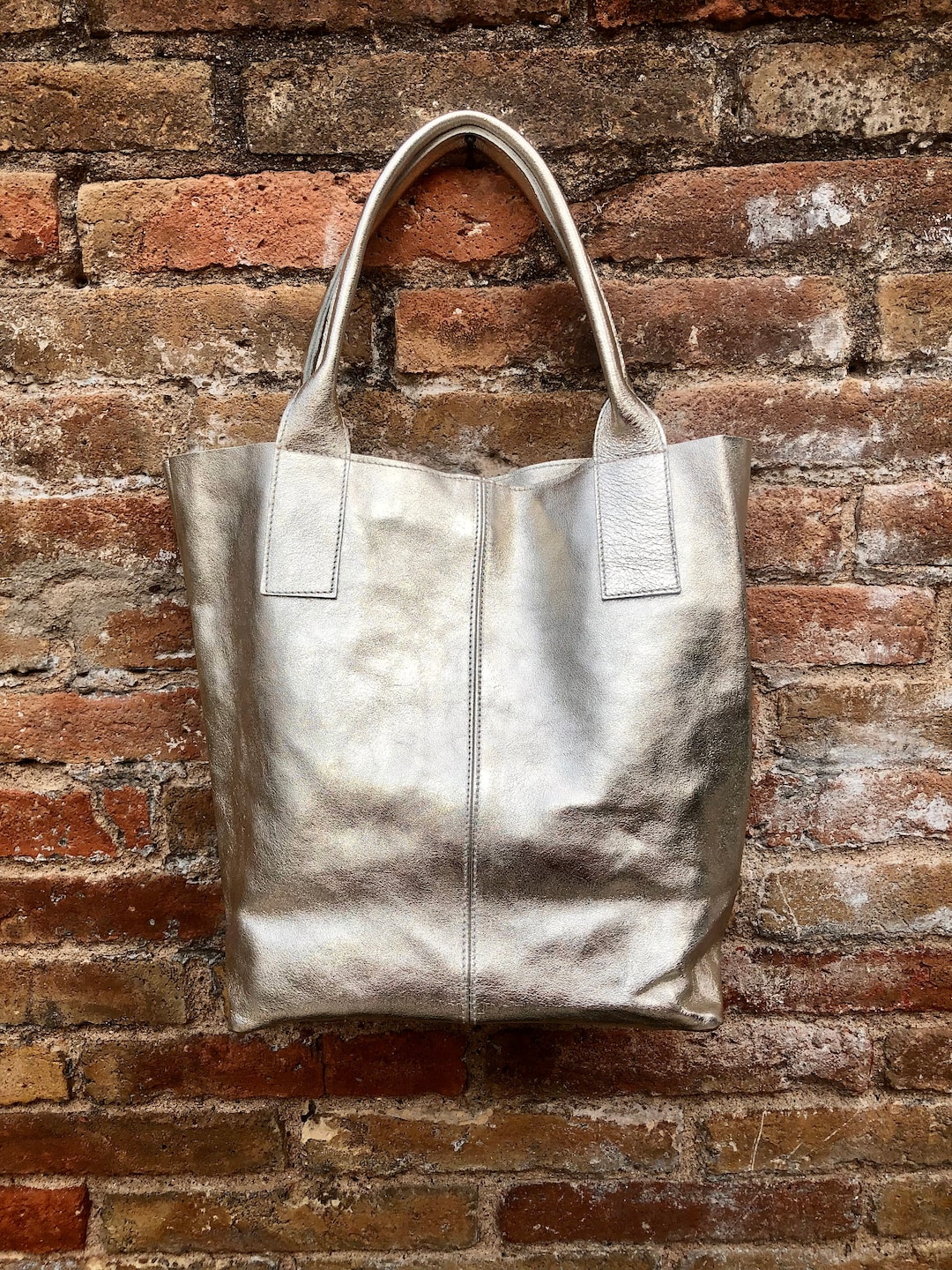 Shoulder Leather Bag in GOLD. GENUINE Leather Shopper Bag. Large Carry ...