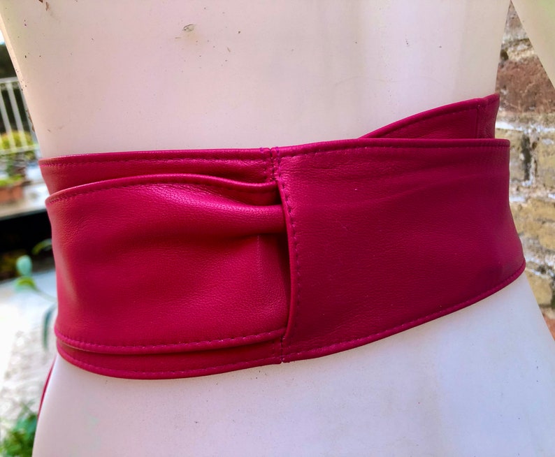 Fuchsia Pink Obi Belt. Hot Pink Wrap Belt in Soft Genuine Leather ...