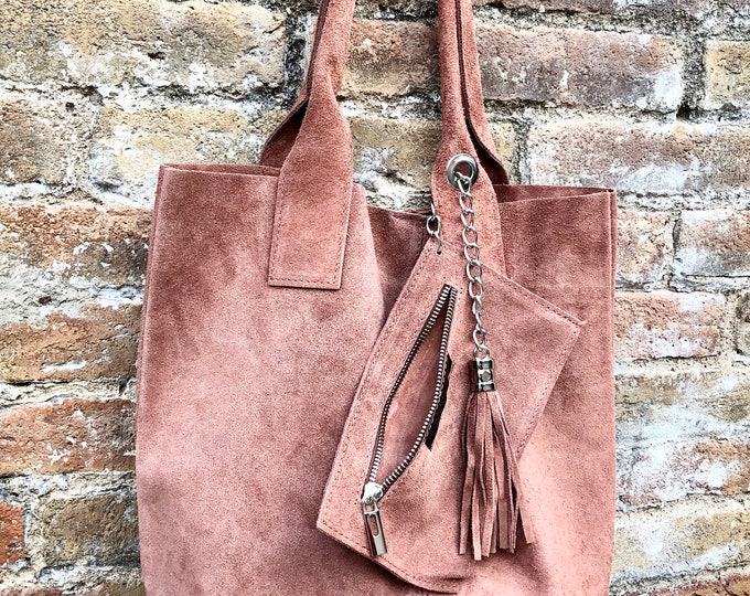 Terracotta Pink Leather Shopper Bag in Genuine Suede. Slouchy - Etsy