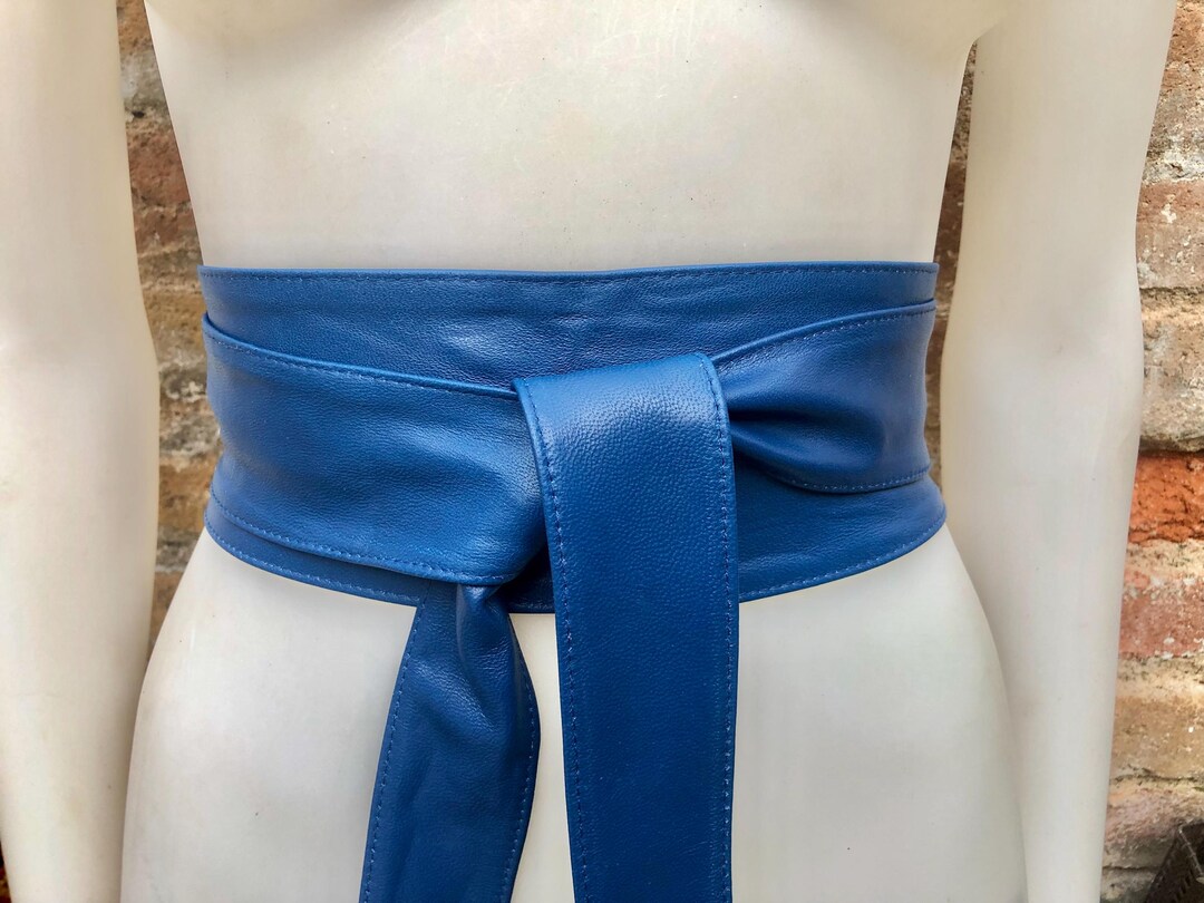 Cobalt Blue Obi Belt. Wrap Belt in Soft Genuine Leather. Wraparound ...