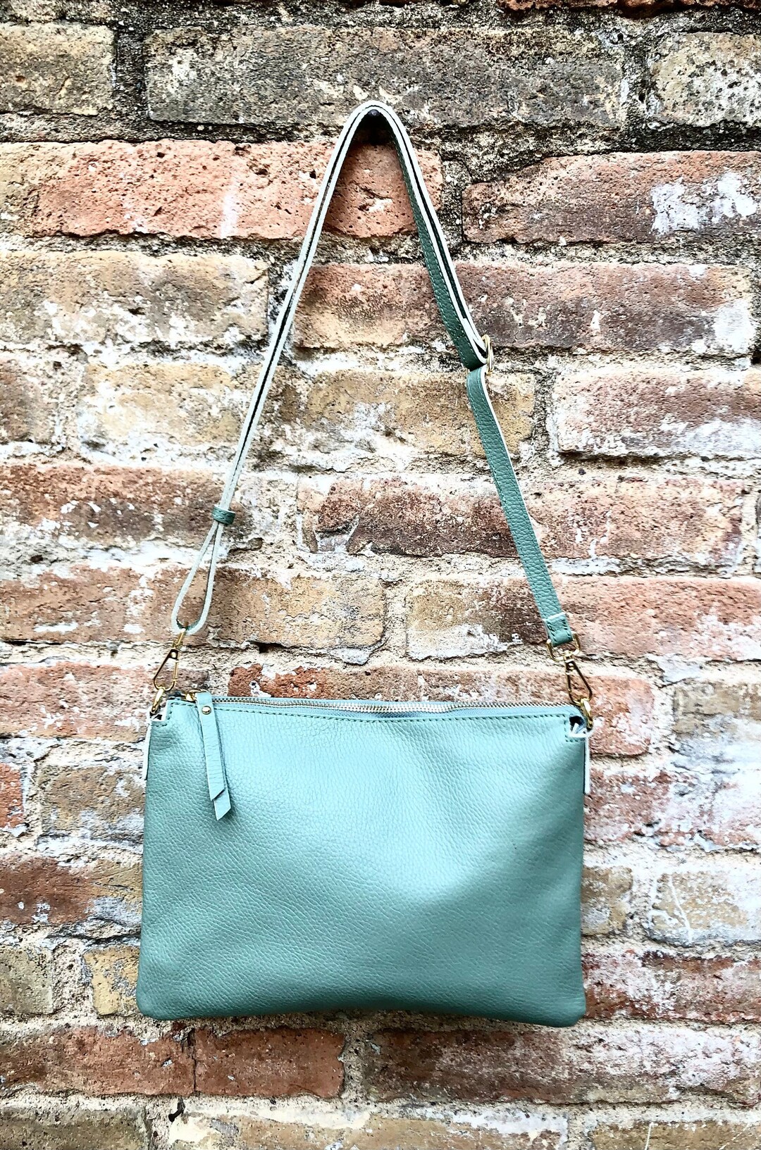 SAGE Green Leather Bag. GENUINE Leather Cross Body / Shoulder Bag ...