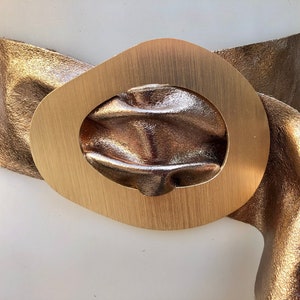 Bronze Metallic Leather Waist Belt With Large Metal Buckle. Soft ...