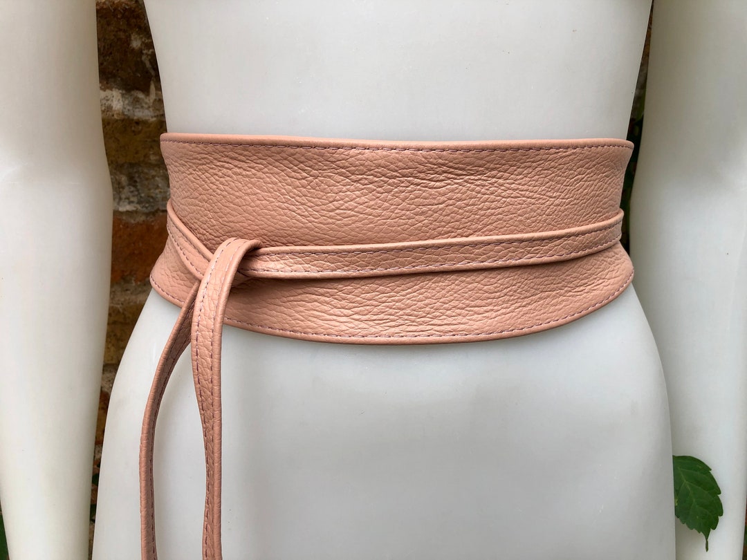 Pink Obi Belt in Soft Leather. Wrap Belt in Light Pink. Wide Waist Belt ...