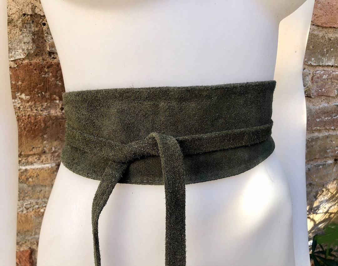 Dark GREEN Suede OBI Belt. Wrap Belt in Natural Soft Suede. Green Waist ...