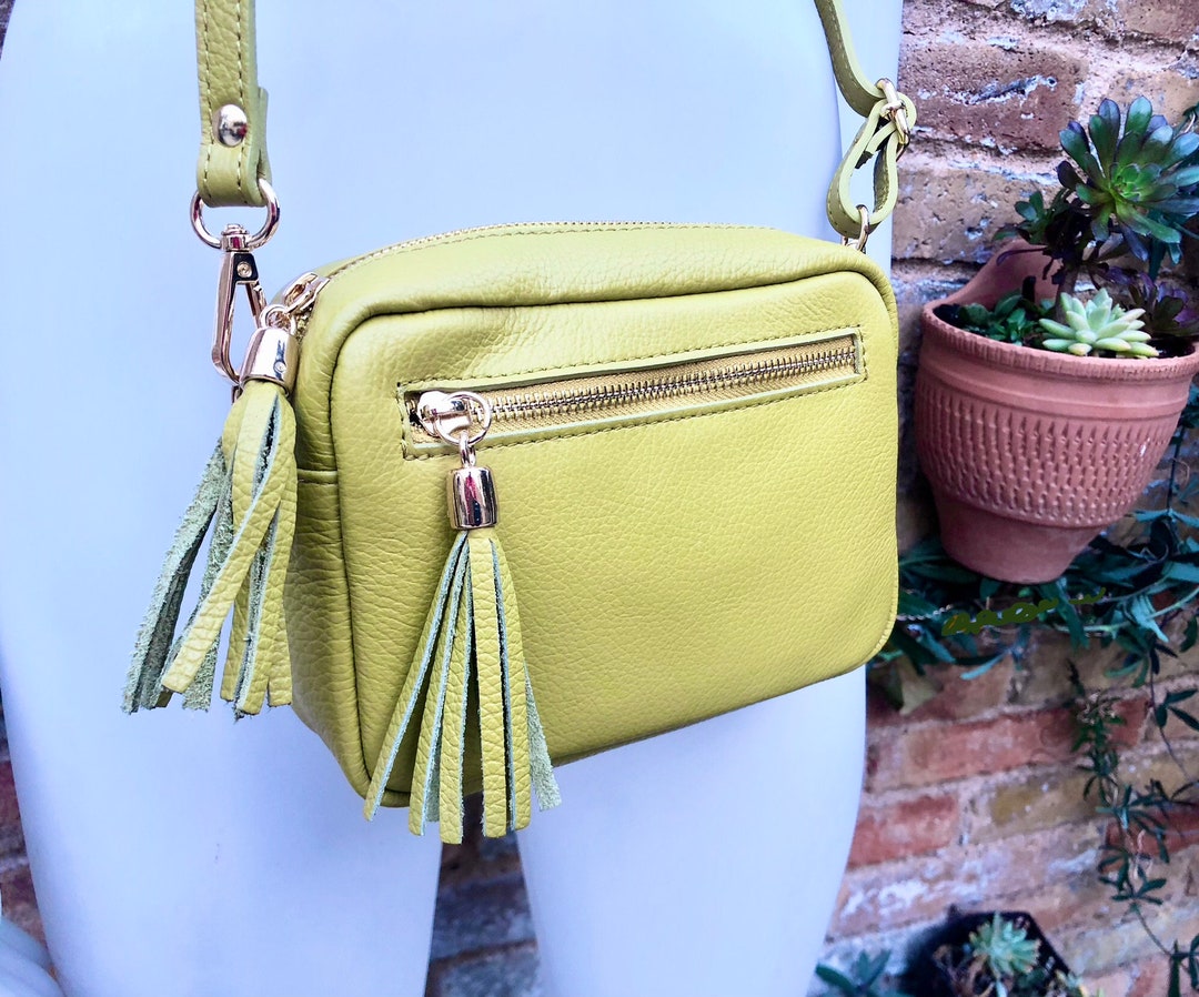 Small Leather Yellow Bag. GENUINE Leather Shoulder or Cross Body Bag ...
