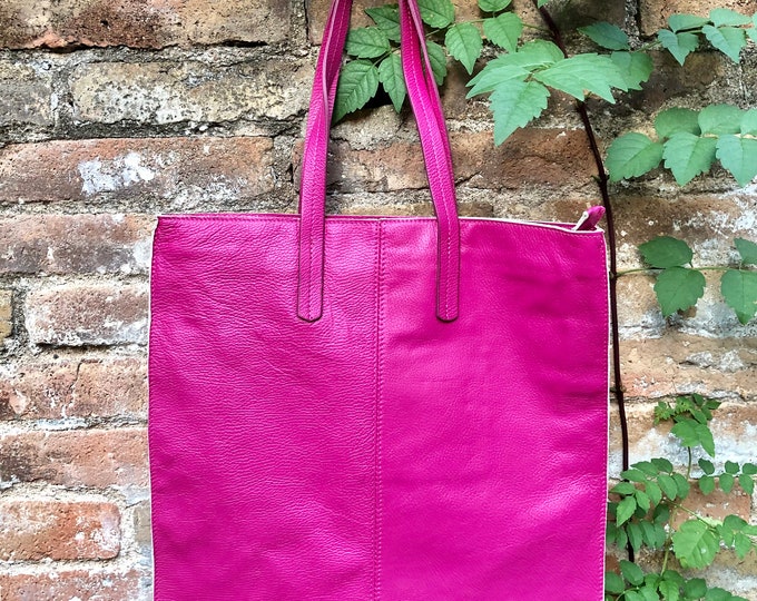 Magenta Pink Leather Laptop Bag ,fuchsia Leather ,briefcase ,messenger ...