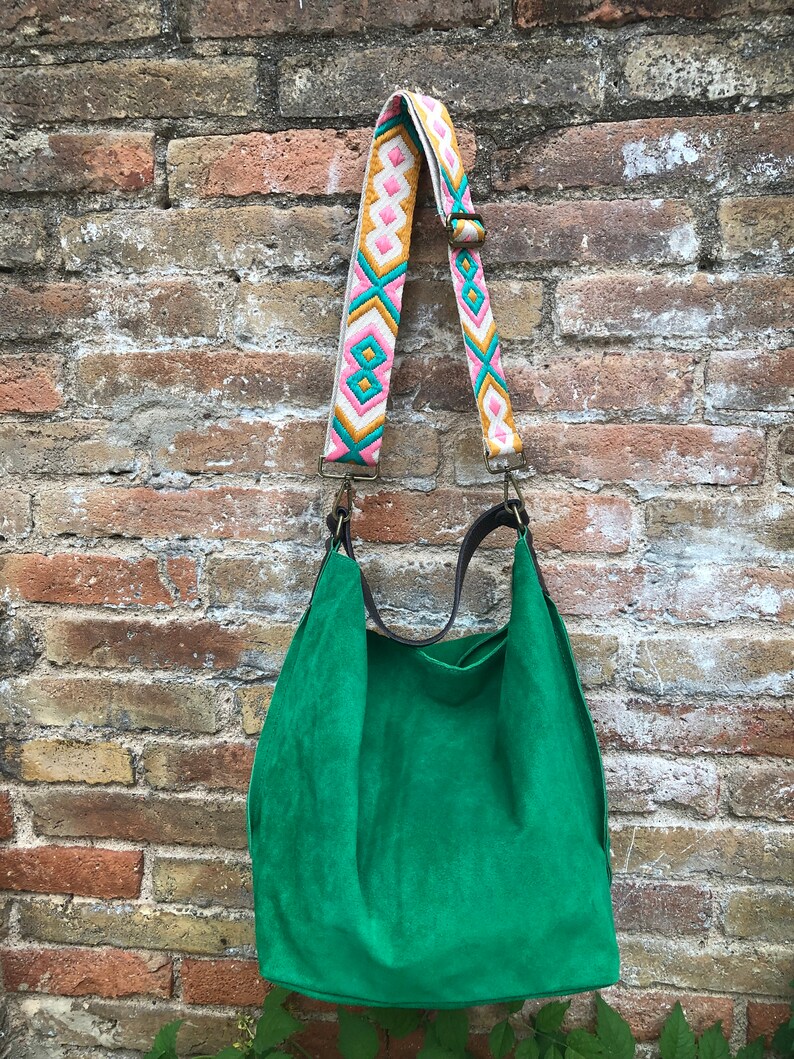 Green slouch suede leather bag with 2 different straps Hobo | Etsy