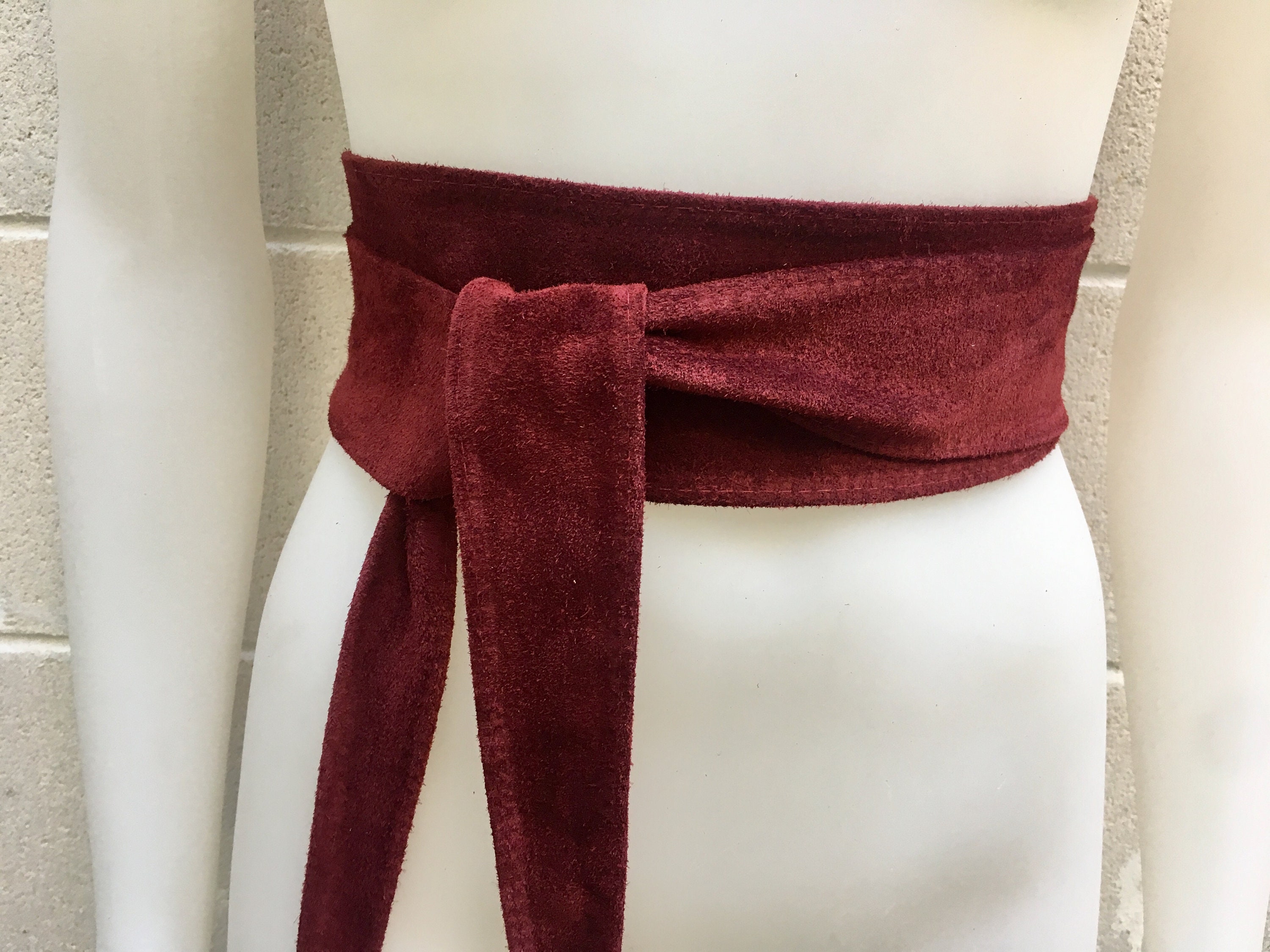 Burgundy obi belt. Suede wrap belt.Wraparound waistbelt. Wide | Etsy