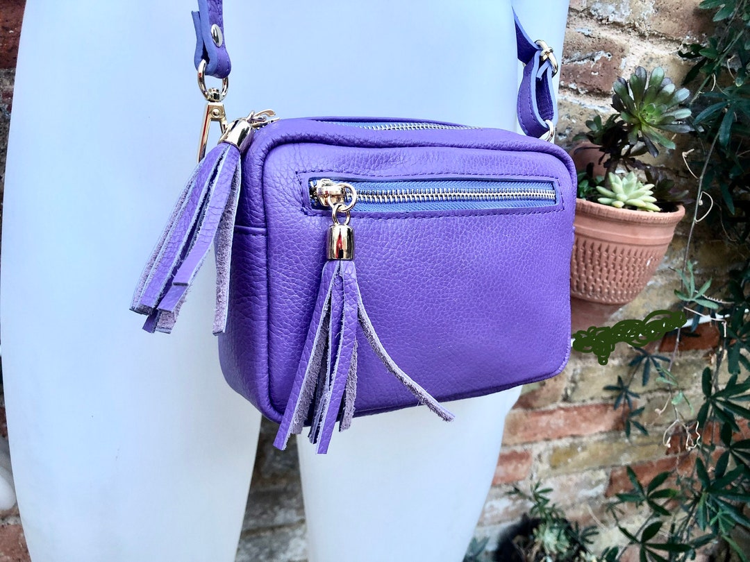 Small Leather PURPLE Bag. GENUINE Leather Shoulder or Cross Body Bag ...