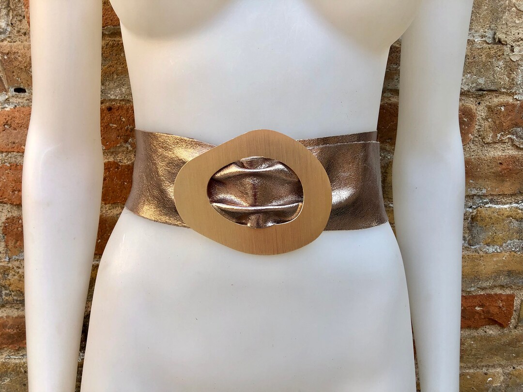 Bronze Metallic Leather Waist Belt With Large Metal Buckle. Soft ...
