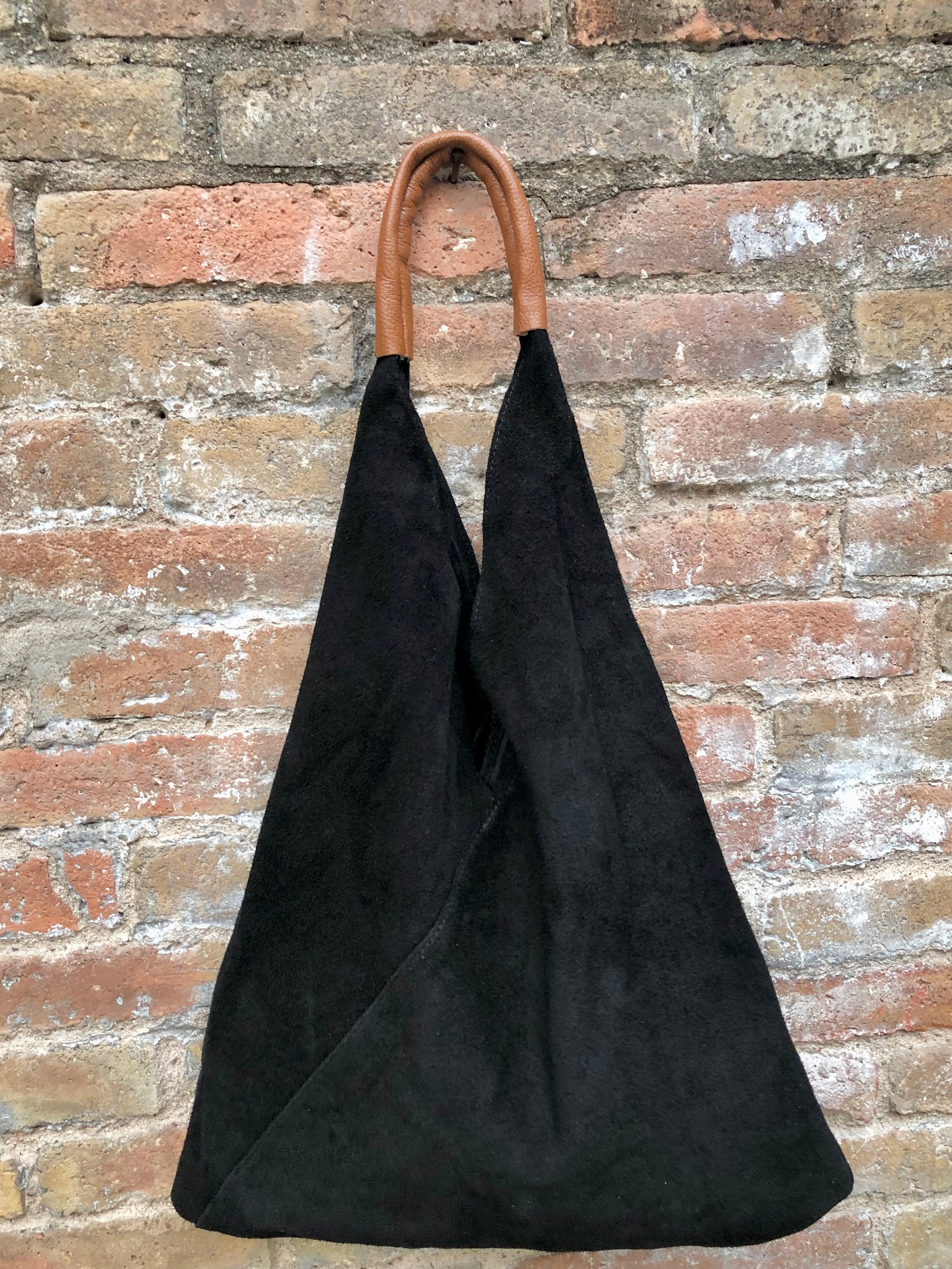 Slouch leather bag in BLACK suede . Large shoulder bag in | Etsy