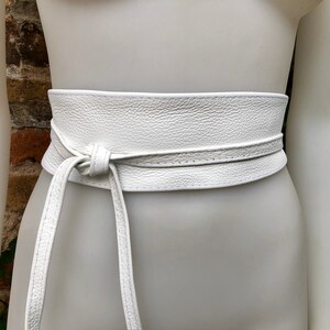 White Obi Belt in Soft Leather. Wrap Belt in White. Wide Waist Bellt in ...
