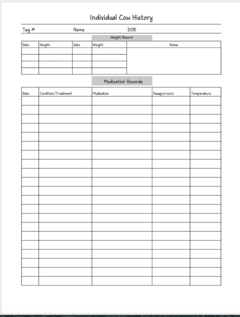 Individual Cow Record PDF Download - Etsy
