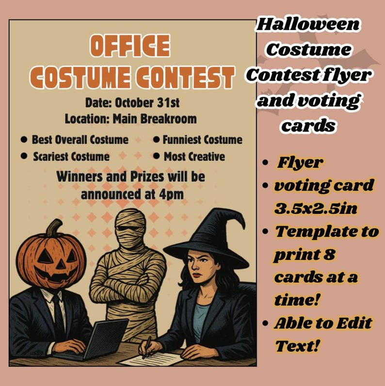 Office Staff Halloween Costume Contest Flyer and Voting Cards | Work ...