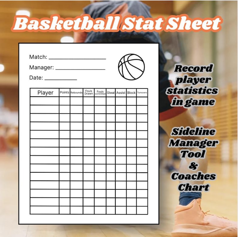 Basketball Stat Sheet: Printable Player Scorekeeping Template (digital ...