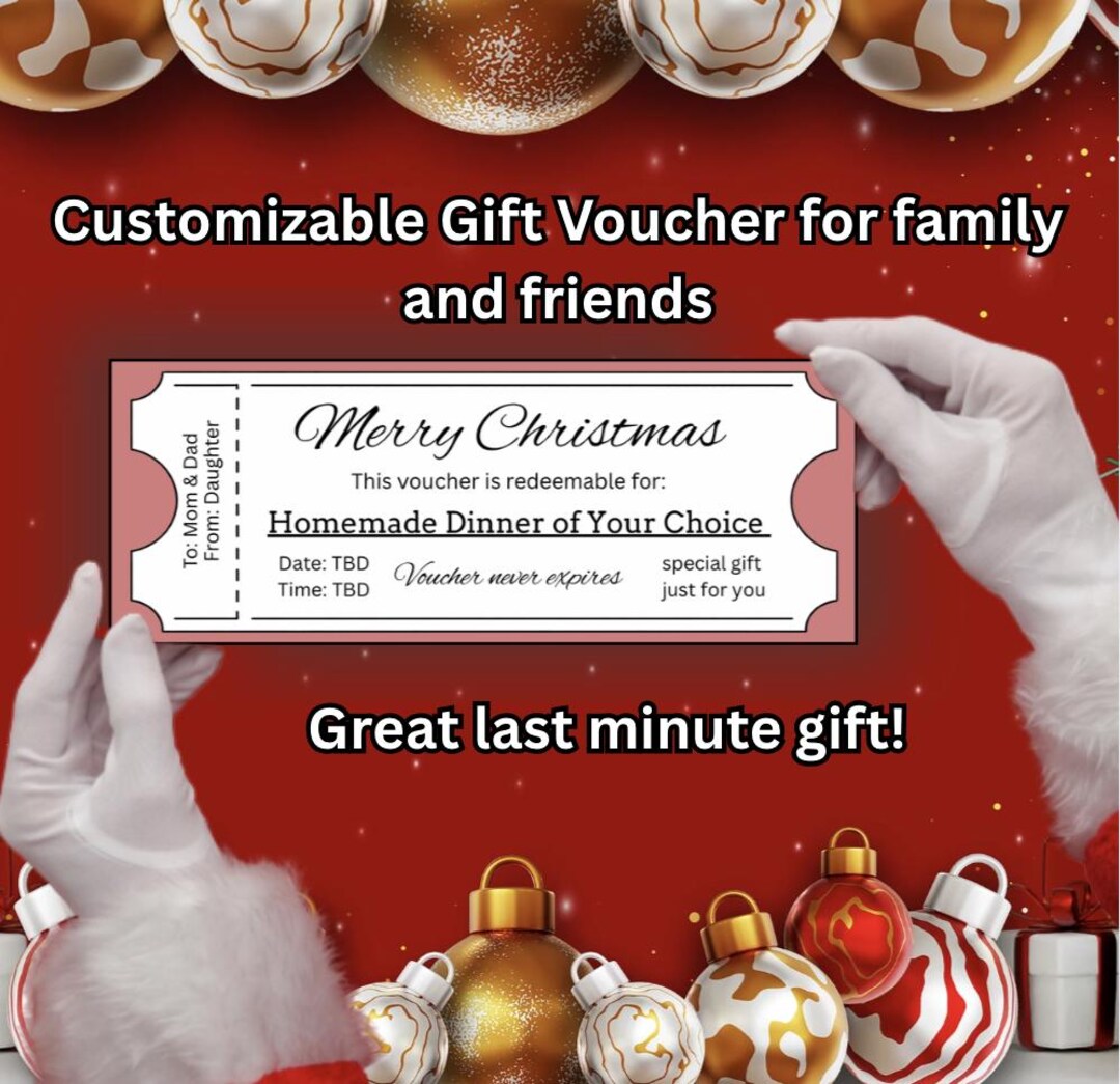 Gift Voucher Template | Printable Christmas Coupon Ticket | DIY Holiday ...
