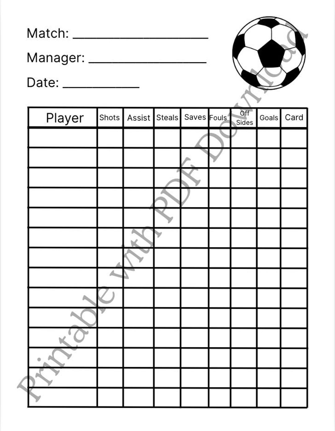 Soccer Stat Sheet: Printable Player Scorekeeping Template (digital ...
