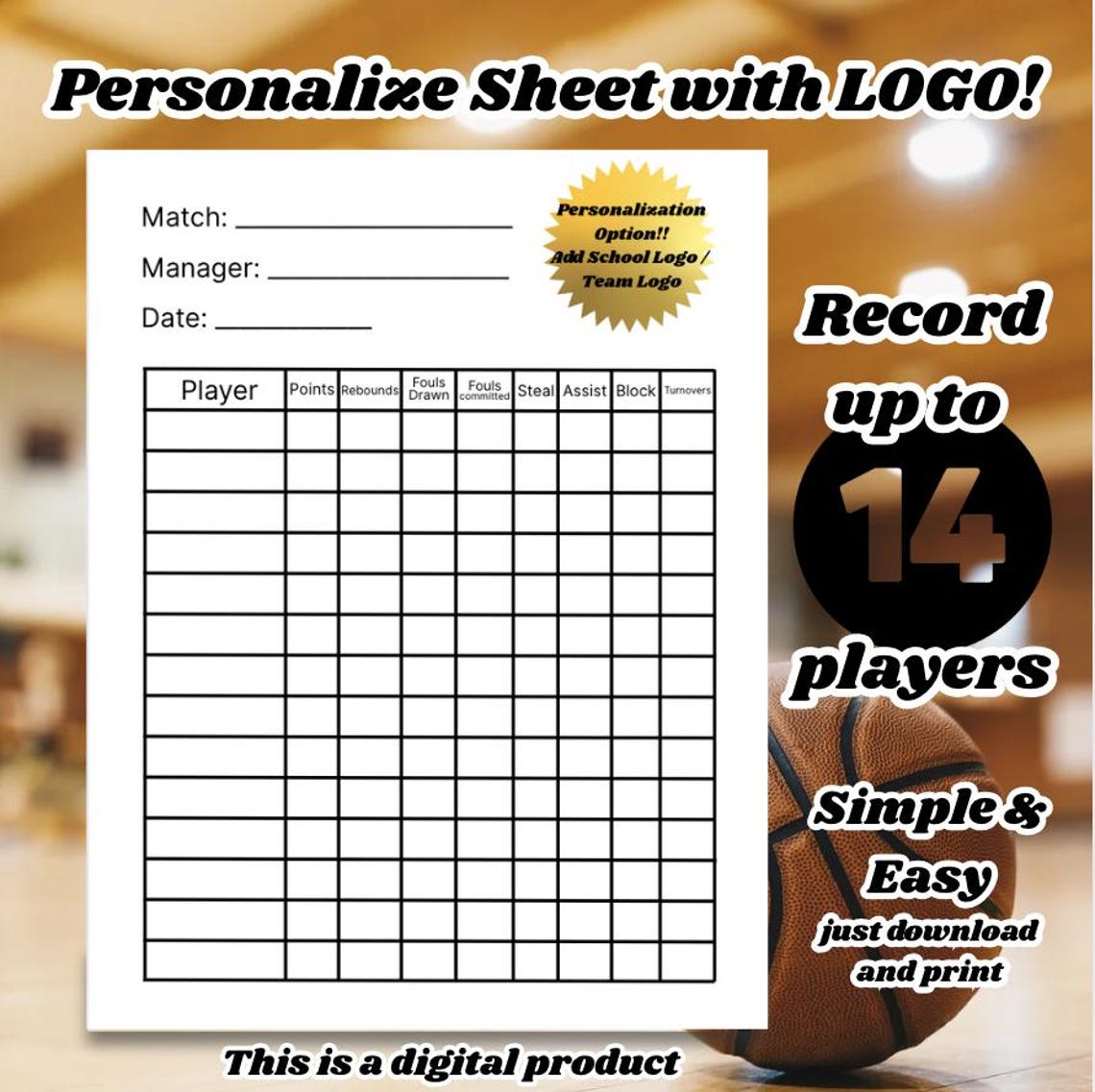 Basketball Stat Sheet: Printable Player Scorekeeping Template (digital ...