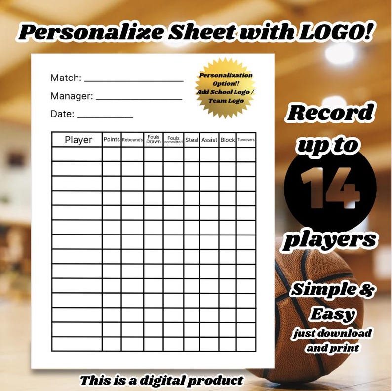 Basketball Stat Sheet: Printable Player Scorekeeping Template (digital ...