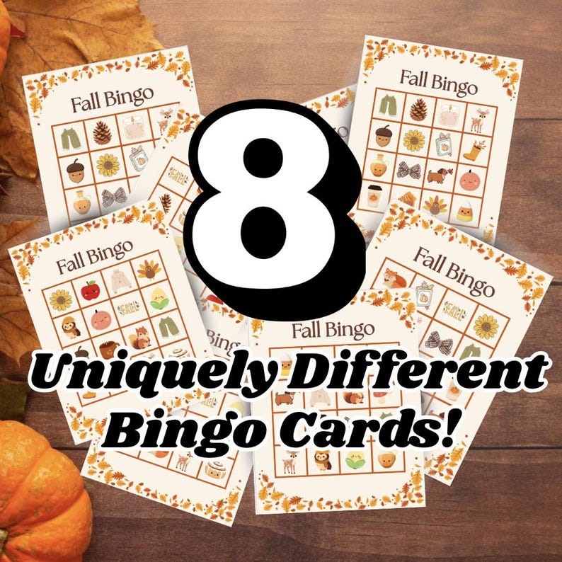 Fall Bingo Game | 8 Thanksgiving Cards, Classroom Activity (PDF) - Etsy