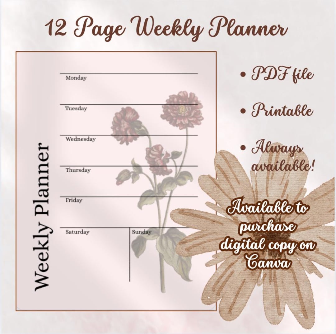 Vintage Floral Weekly Planner | Printable Cute Aesthetic (PDF) - Etsy
