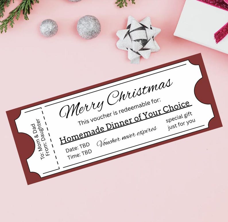 Gift Voucher Template | Printable Christmas Coupon Ticket | DIY Holiday ...