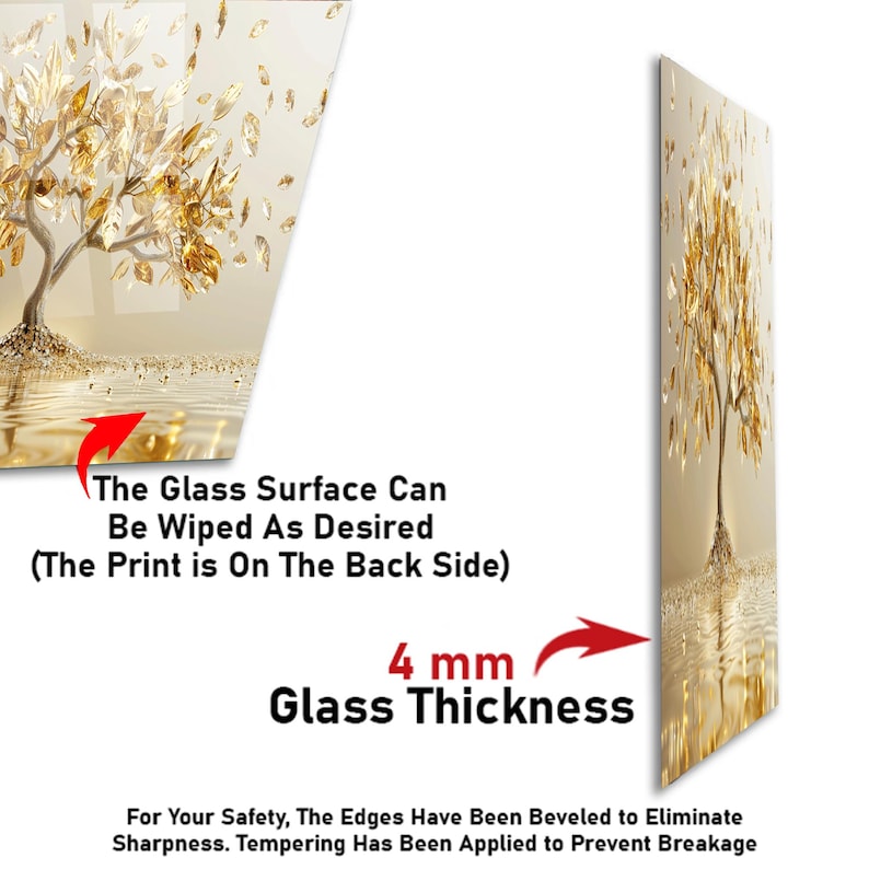 Golden Tree Glass Wall Art – Luxury Gold Leaves Design, Elegant Home ...