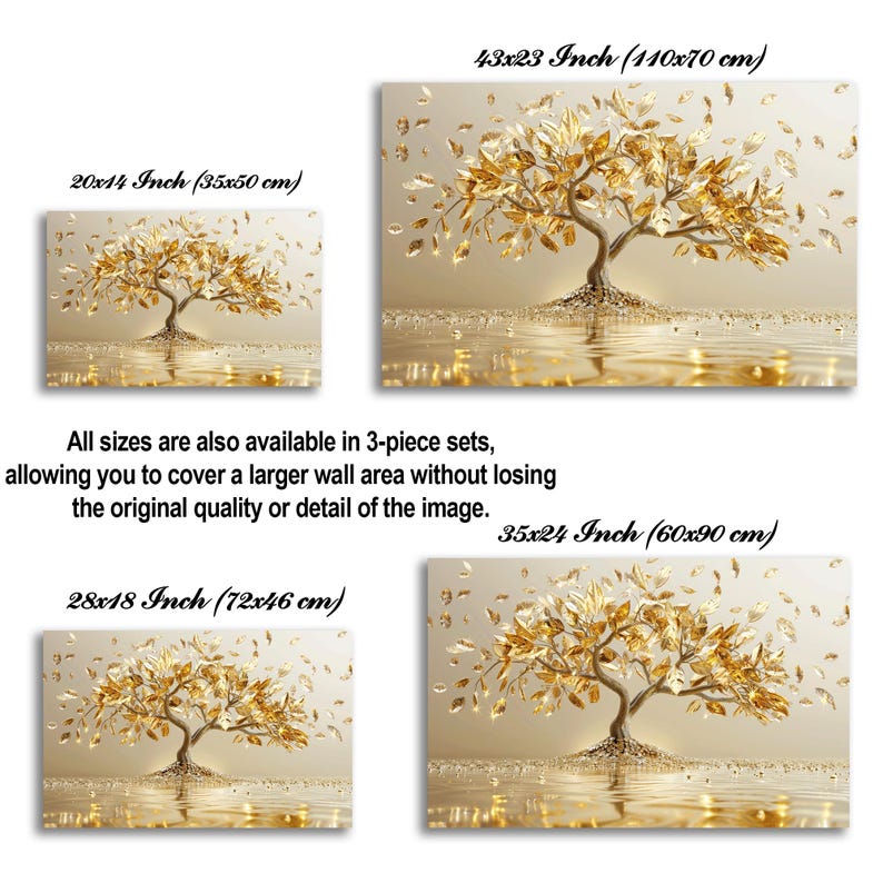 Golden Tree Glass Wall Art – Luxury Gold Leaves Design, Elegant Home ...