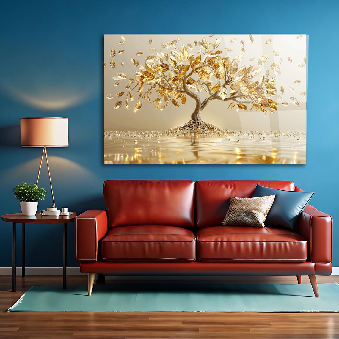 Golden Tree Glass Wall Art – Luxury Gold Leaves Design, Elegant Home ...