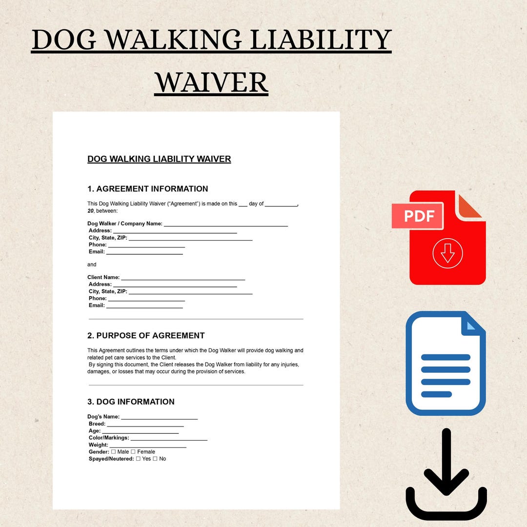 Dog Walking Liability Waiver Template: Pet Service Legal Form (PDF ...