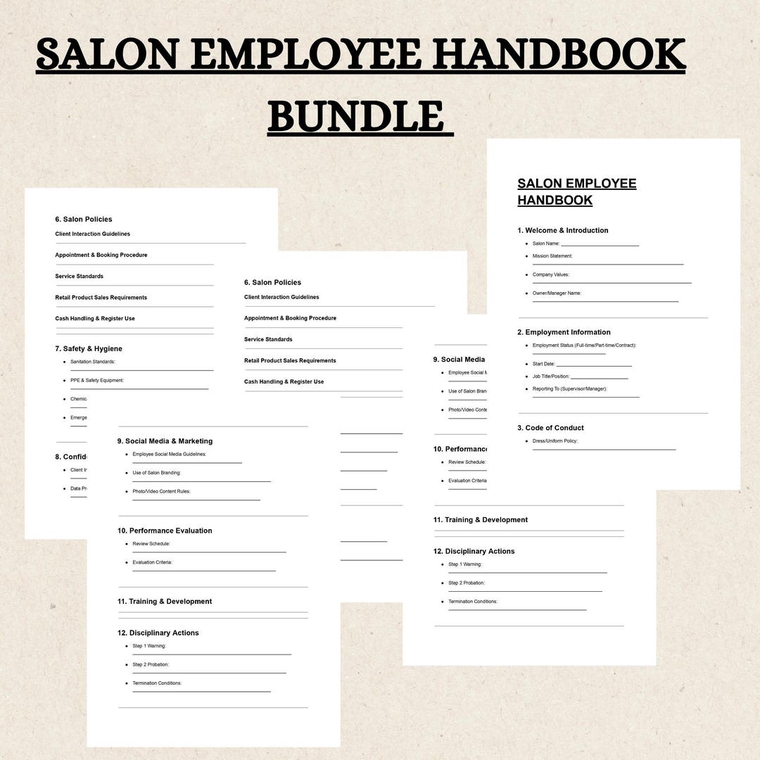 Salon Employee Handbook Template | Editable Staff Policy Manual DOC ...