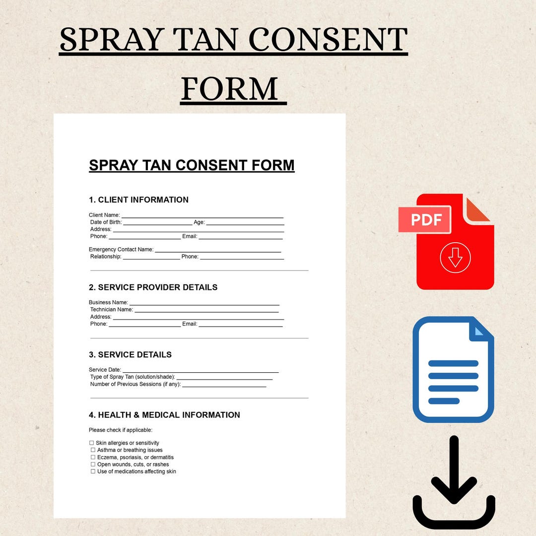 Spray Tan Consent Form Template | Client Waiver & Release | Editable ...